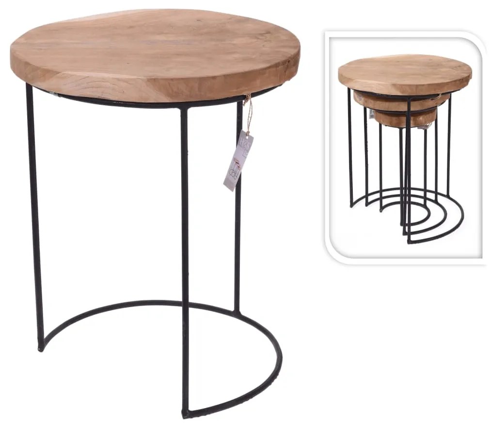 H&S Collection 3dílná sada odkládacích stolků teakové dřevo a kov - Default Title