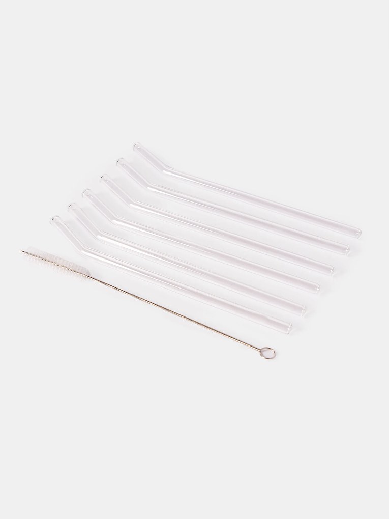 Sinsay - Sada skleněných brček s čisticím kartáčkem 7 pack - clear