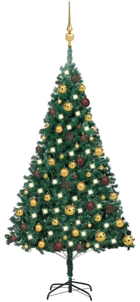 vidaXL Umělý vánoční stromek s LED a sadou koulí zelený 120 cm PVC