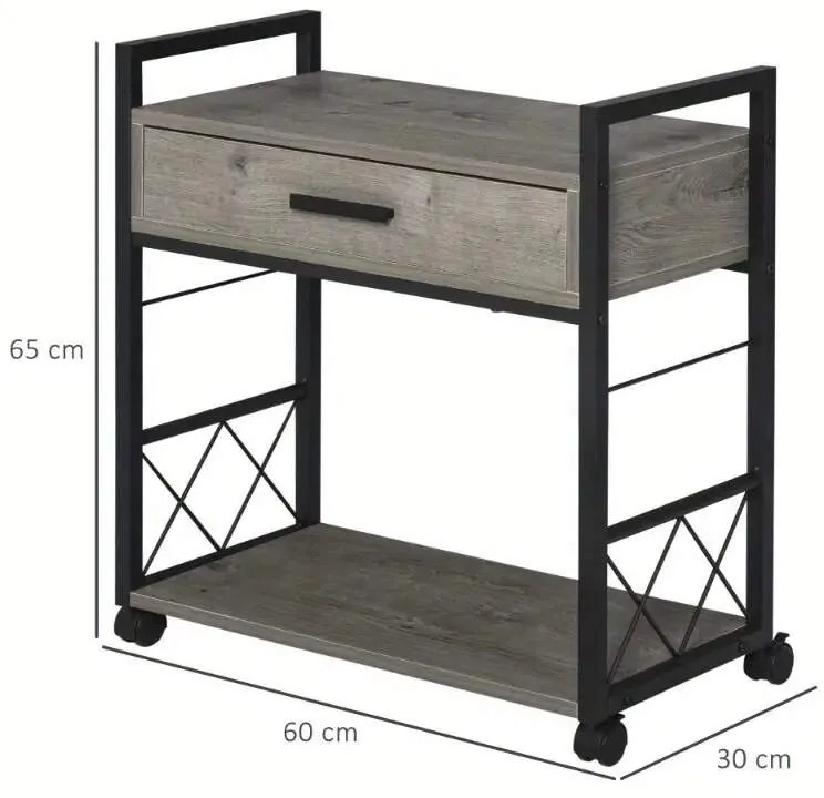 Servírovací stolek, kolečka, kov, dřevo, černá, šedá, NoBi SPARKS