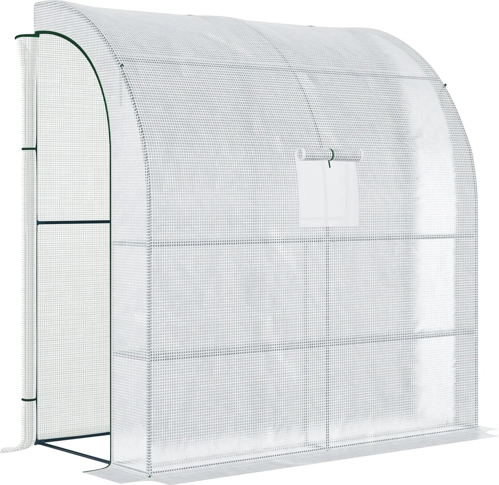 Outsunny fóliový skleník na rajčata 200x100x215cm s oknem ze síťoviny a rolovacími dveřmi UV ochrana v bílé barvě pro rostliny a zahradu