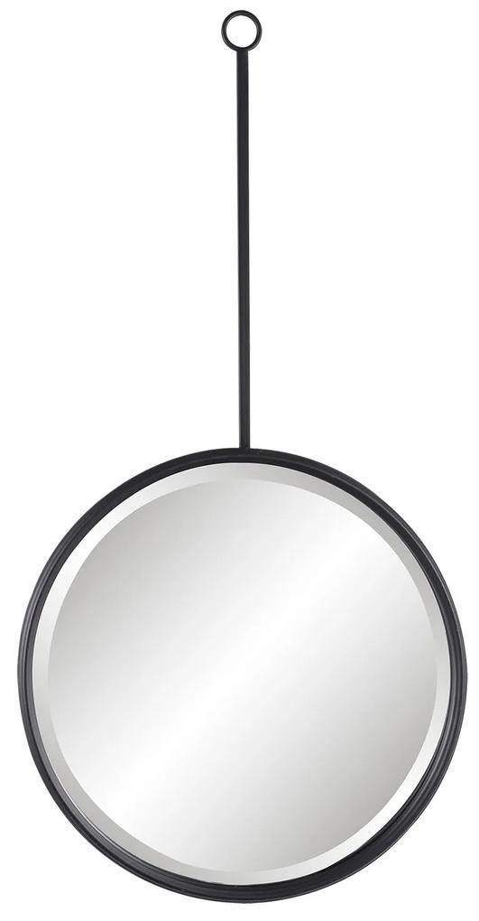 Černé kulaté kovové nástěnné zrcadlo - Ø 40*3*77 cm Clayre & Eef