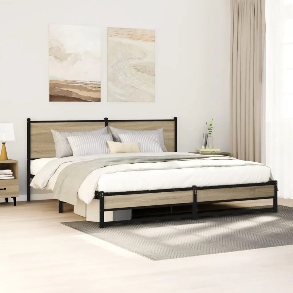 Kovový rám postele bez matrace dub sonoma 183 x 213 cm 3301396