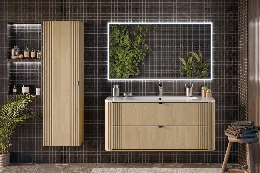 Koupelnová sestava Ovalia Pure se zápustným umyvadlem a skříňkami 120 cm dub cremona