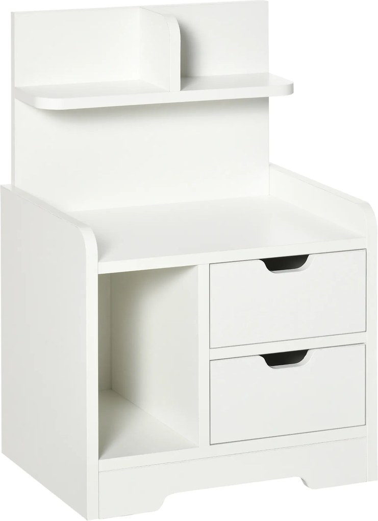 HOMCOM Moderní noční stolek s 2 šuplíky a 3 úložnými prostory pro obývací pokoj a ložnici, nosnost 30 kg, 40x30x60 cm, bílý