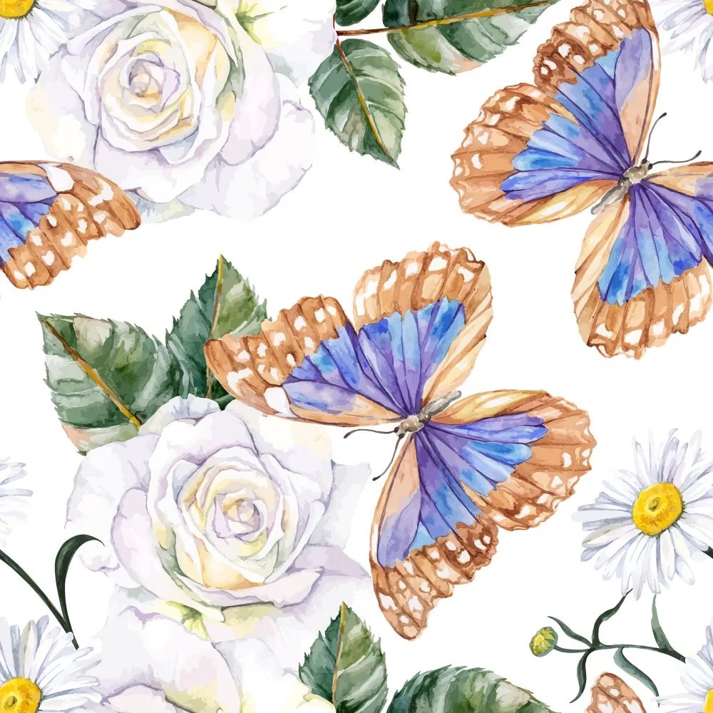 Tapeta Na Zeď Pro Kuchyňské Růže, Květiny, Zelené, Motýly Vliesová tapeta 53x1000