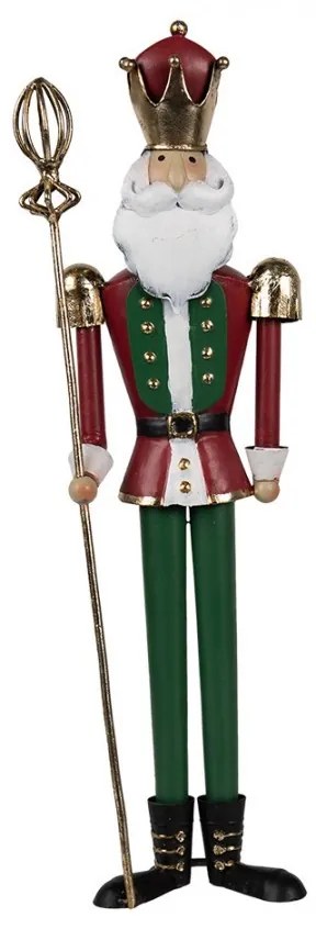 Červeno-zelená antik kovová dekorace socha Louskáček - 11*8*36 cm