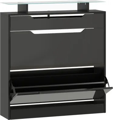 HOMCOM botník, 2 sklápěcí dveře, 1 vysouvací zásuvka, 1 polička, 89x23x96 cm, černá