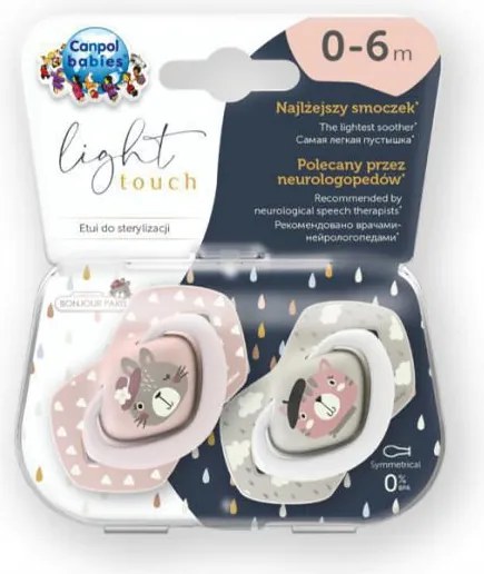 Canpol babies Silikonová šidítka symetrická set Light touch NEON LOVE růžové 6-18 m