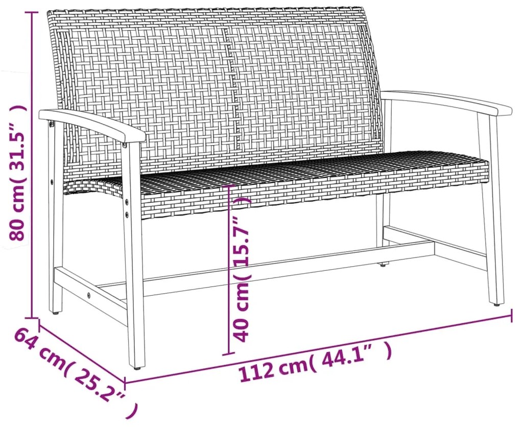 5dílná zahradní sedací souprava šedá polyratan a akáciové dřevo - Default Title