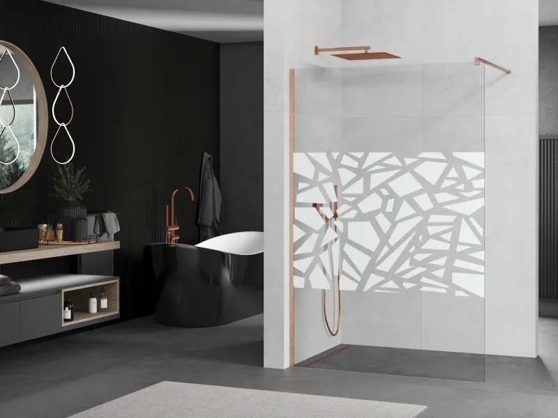 Mexen Kioto, sprchová zástěna Walk-In 100 x 200 cm, 8mm čiré sklo bílý vzor, měděný matný profil, 800-100-101-65-85