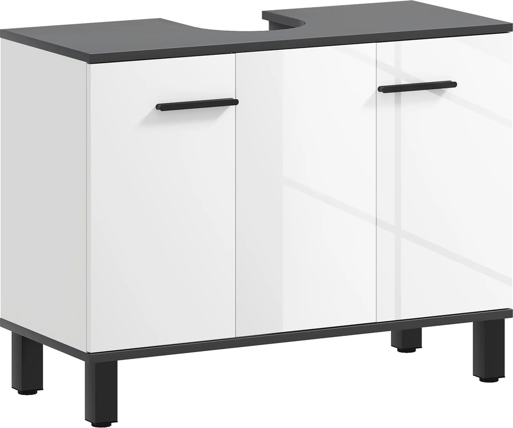 HOMCOM Podskřínková koupelnová skříňka s umyvadlem na stojánku nebo nohách, 2 dveře a nastavitelnými policemi pro 80x34x60 cm Jasně bílá koupelna | Ao