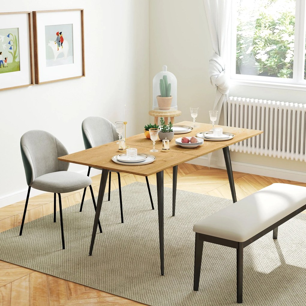 HOMCOM Rozkládací Jídelní Stůl 120/160 x 75 cm pro 6-8 Osob, Moderní Jídelní Stůl se Ocelovými Nohami, Přírodní | Aosom
