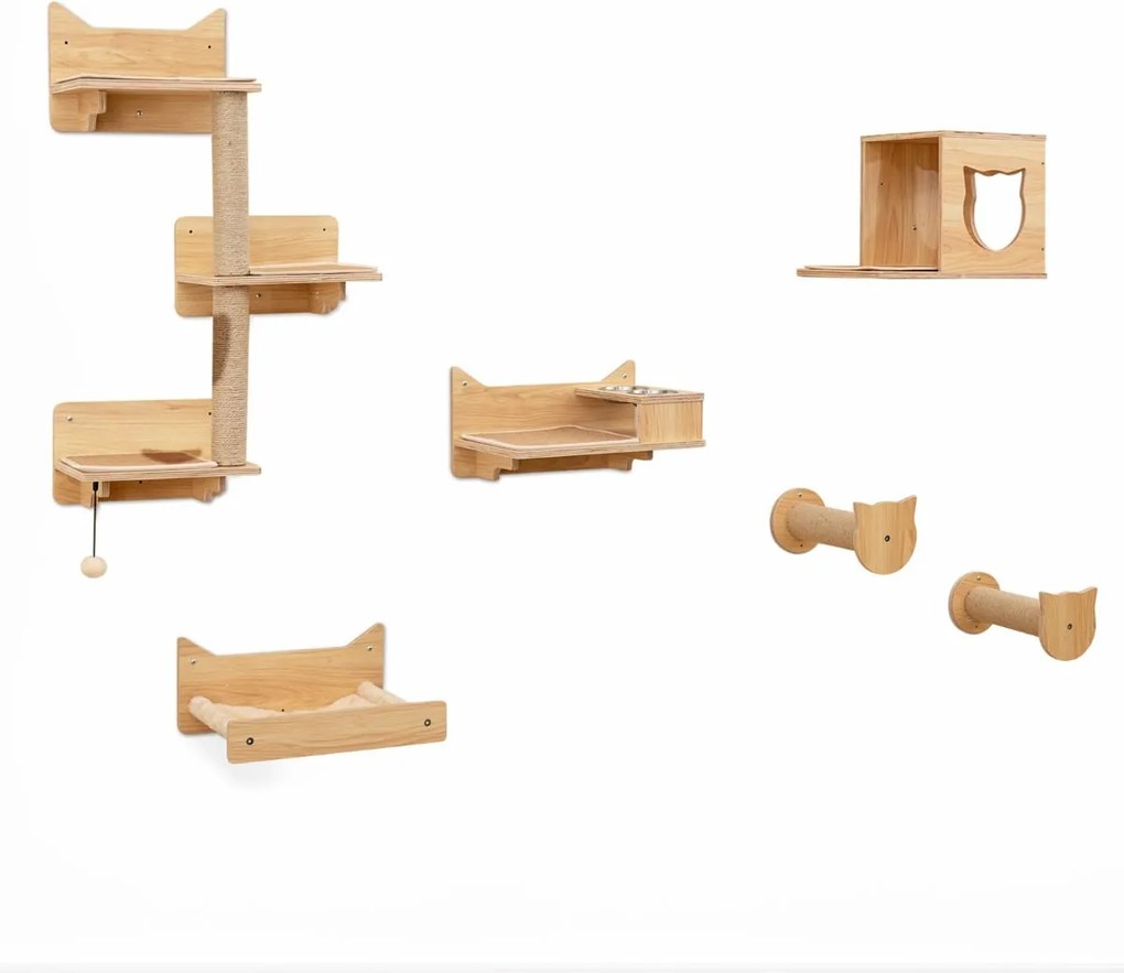 Costway 6 PCS lezecká stěna Škrabadlo pro kočky s platformami Mísa Houpací síť