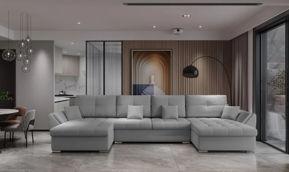Rozkládací rohová sedačka MANILA U 365x151cm - rozklad a úložný prostor šedá