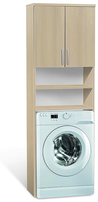 Nabytekmorava Vysoká koupelnová skříňka nad pračku K20 barva skříňky: bílá 113, barva dvířek: dub stříbrný lamino