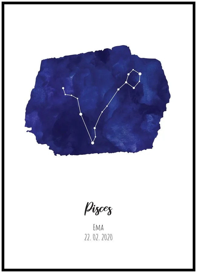 Plakát Znamení zvěrokruhu na míru Rozměr plakátu: 40 x 50 cm, Znamení zvěrokruhu: Rak, Barevné provedení: Tmavě modrá, Tvar podkladu: Kaňka