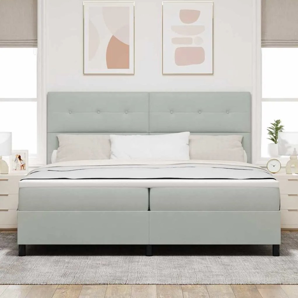 Postel s boxspringem s čelo Světle šedá 200 x 200 cm samet 3339854