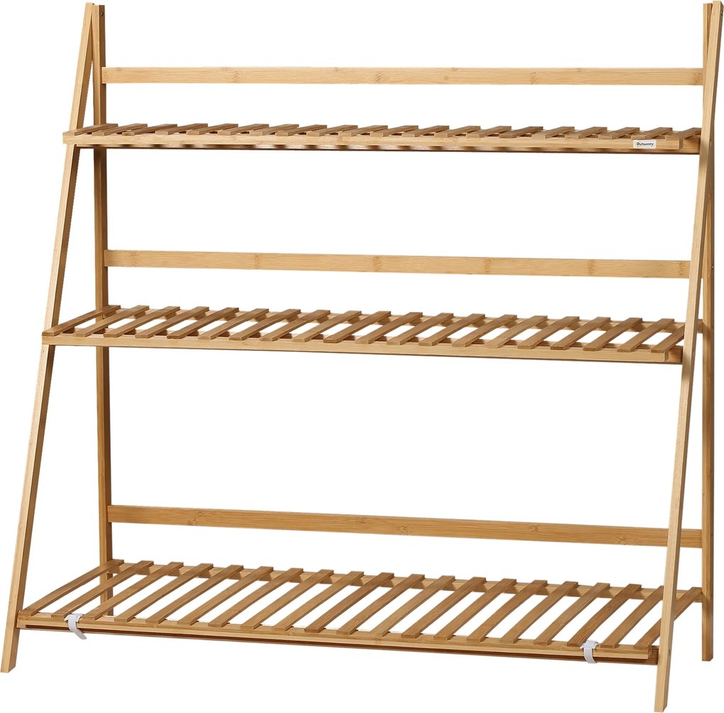 Outsunny 3-podlažní stojan na rostliny z bambusu - sklápěcí regál na květiny pro vnitřní a venkovní použití 98x37x96,5 cm | Aosom