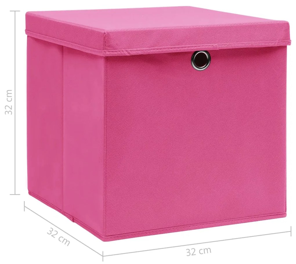 Úložné boxy s víky 4 ks růžové 32 x 32 x 32 cm textil - Default Title