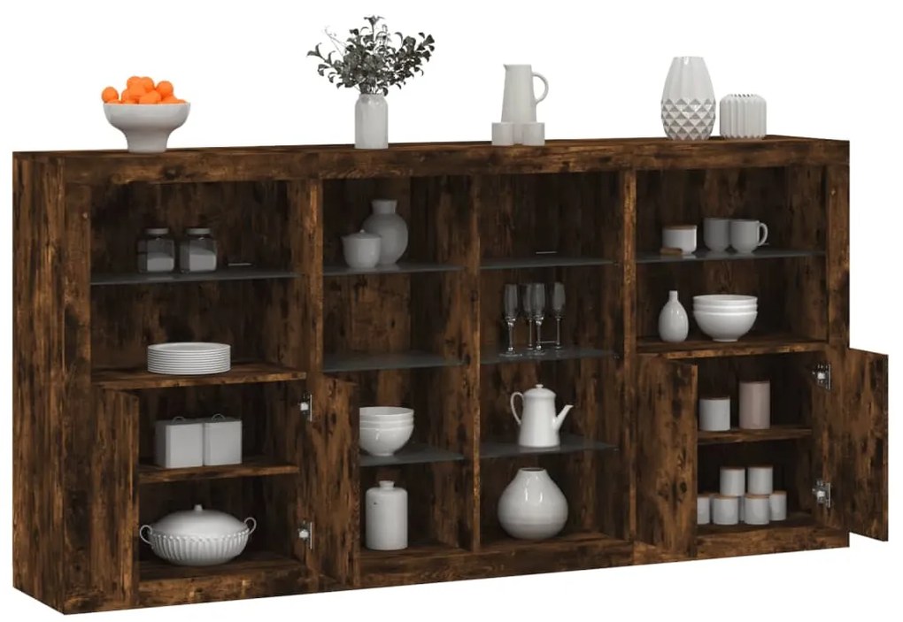 Příborník s LED osvětlením kouřový dub 202 x 37 x 100 cm 3209188