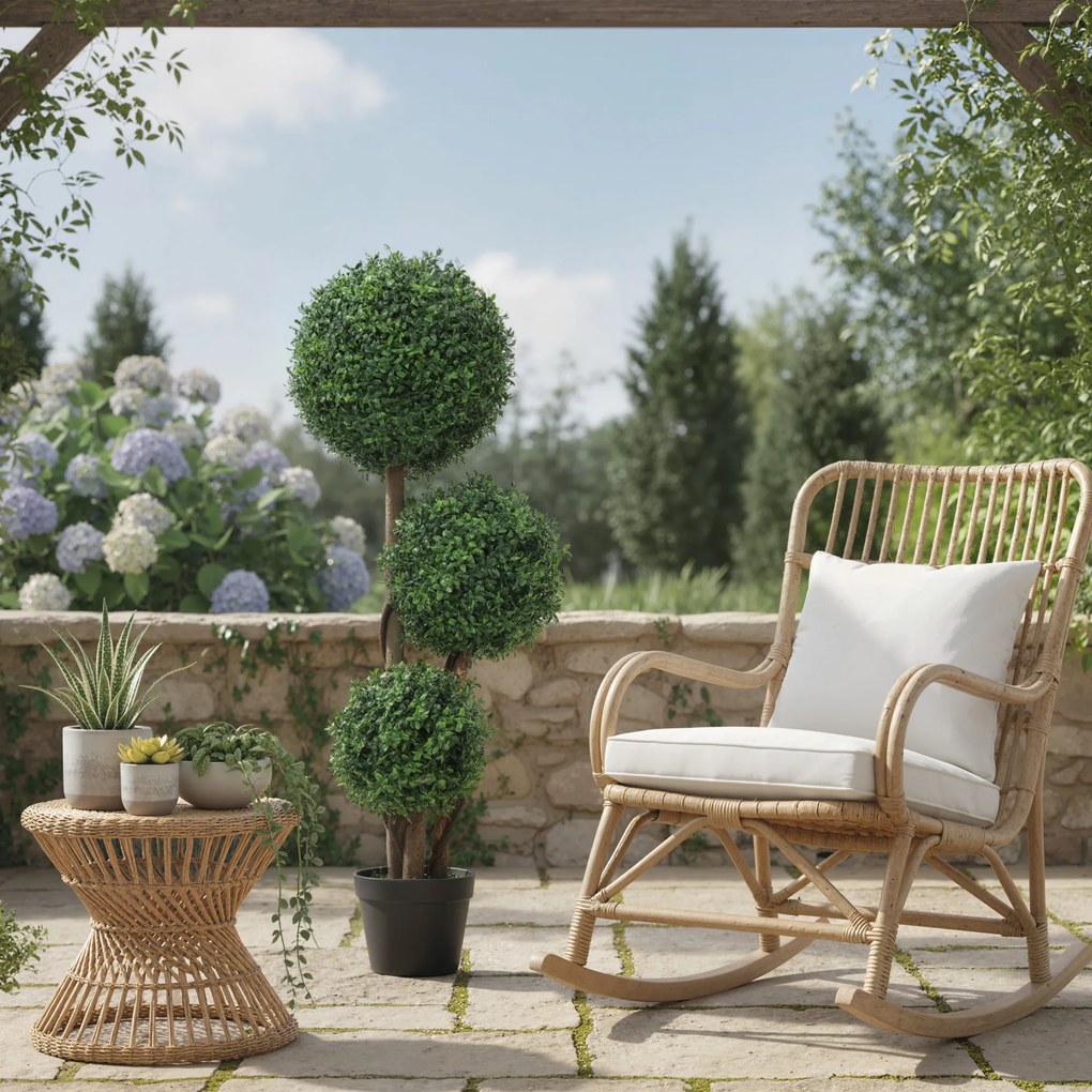 HOMCOM buxusový topiary 100 cm – velký strom se třemi koulemi, umělá rostlina s pravým dřevěným kmínkem v květináči, realistická dekorace do domu i v…