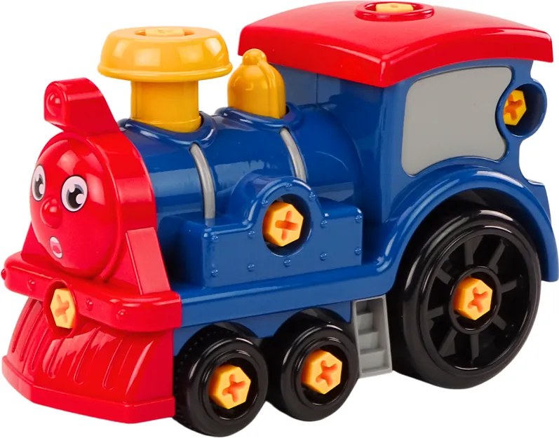 LEAN Toys Lokomotiva na šroubování s motivem z pohádek – DIY, tmavě modrá