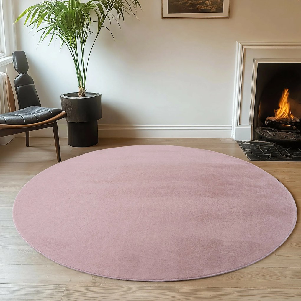 Ayyildiz, Kusový koberec Joy 1400 rose kruh, 120x120 (průměr) kruh, růžová, chodba / předsíň