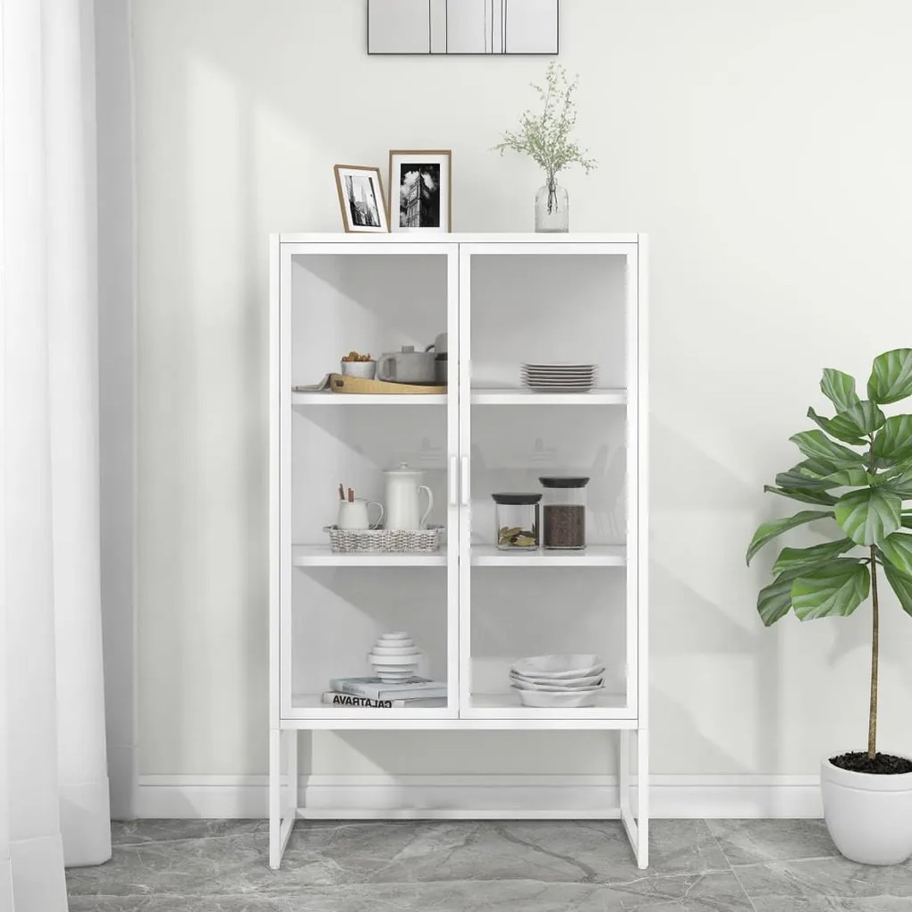 Komoda bílá 80 x 35 x 135 cm ocel a tvrzené sklo 335884