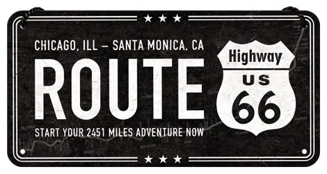 Postershop Závesná cedule: Route 66 (Chicago - Santa Monica) - 10x20 cm
