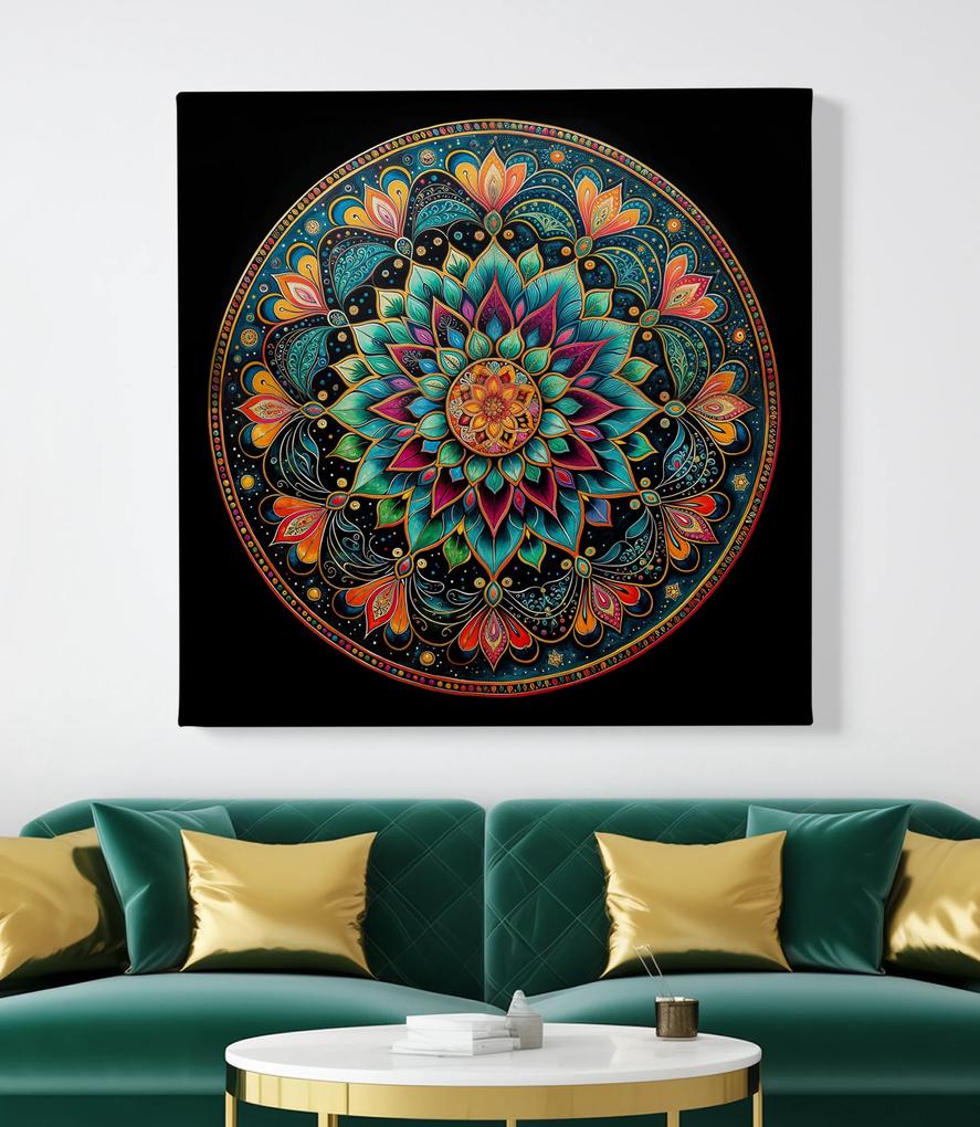 Obraz na plátně - Mandala Zlatý emerald FeelHappy.cz Velikost obrazu: 140 x 140 cm
