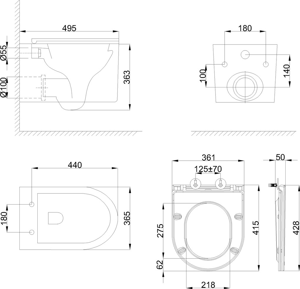 Invena Glamour, závěsná WC mísa se Swirlflush 495x365x363 mm + toaletní sedátko s pomalým zavíráním, bílá, INV-CE-92-001-L