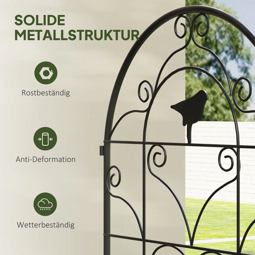 Outsunny Kovová mřížka sada 2 nerezových podpěr s ptačím vzorem pro popínavé rostliny 50x120 cm černá 84H-334V00BK