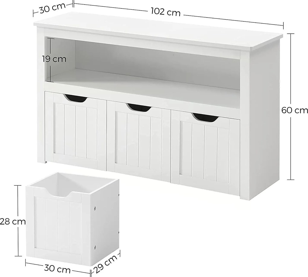 Úložný box na hračky pro děti, s kolečky, 102 x 60 x 30 cm, bílý