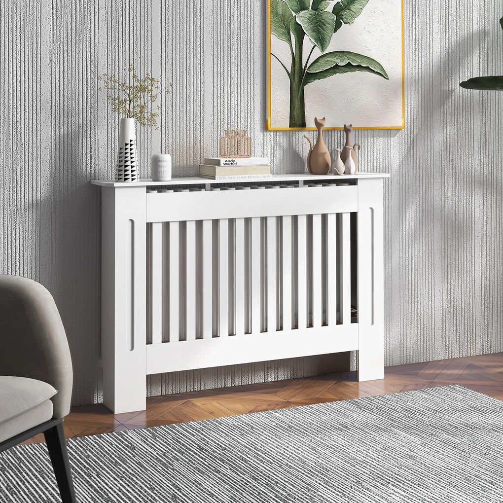 HOMCOM Kryt Radiátoru Moderní Kryt Radiátoru z MDF pro Obývací Pokoj a Ložnici 112x19x81cm Bílý