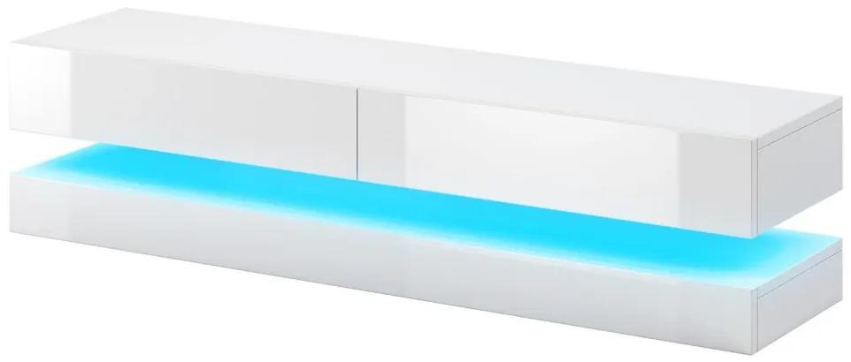 TV stolek Fly 140 cm s LED osvětlením bílý mat/bílý lesk