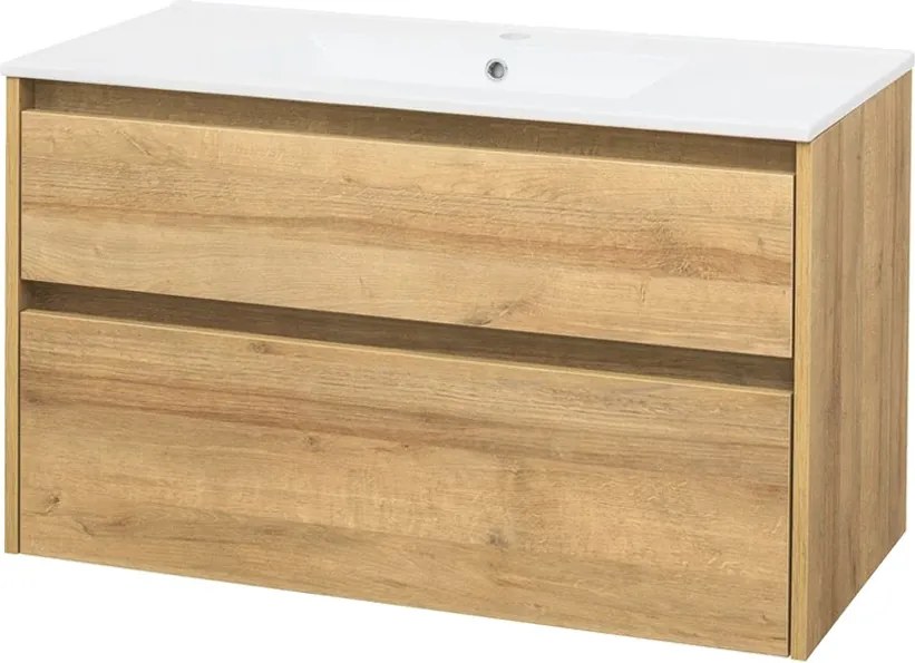 Mereo Mereo, Opto, koupelnová skříňka s keramickým umyvadlem 101 cm, bílá, dub, bílá/dub, černá, CN922