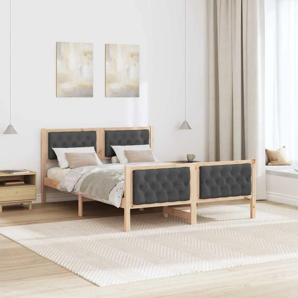 Rám postele s čelo Tmavě šedá 140 x 190 cm Masivní borové dřevo 3394294