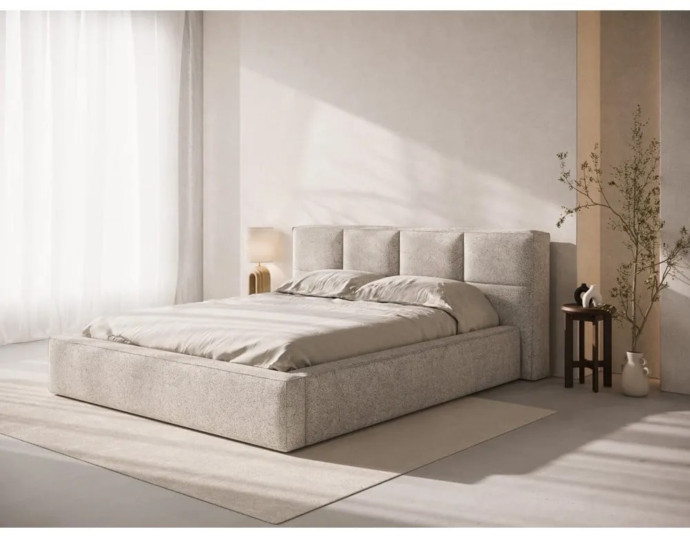 Béžová čalouněná dvoulůžková postel s úložným prostorem s roštem 180x200 cm Simon – Micadoni