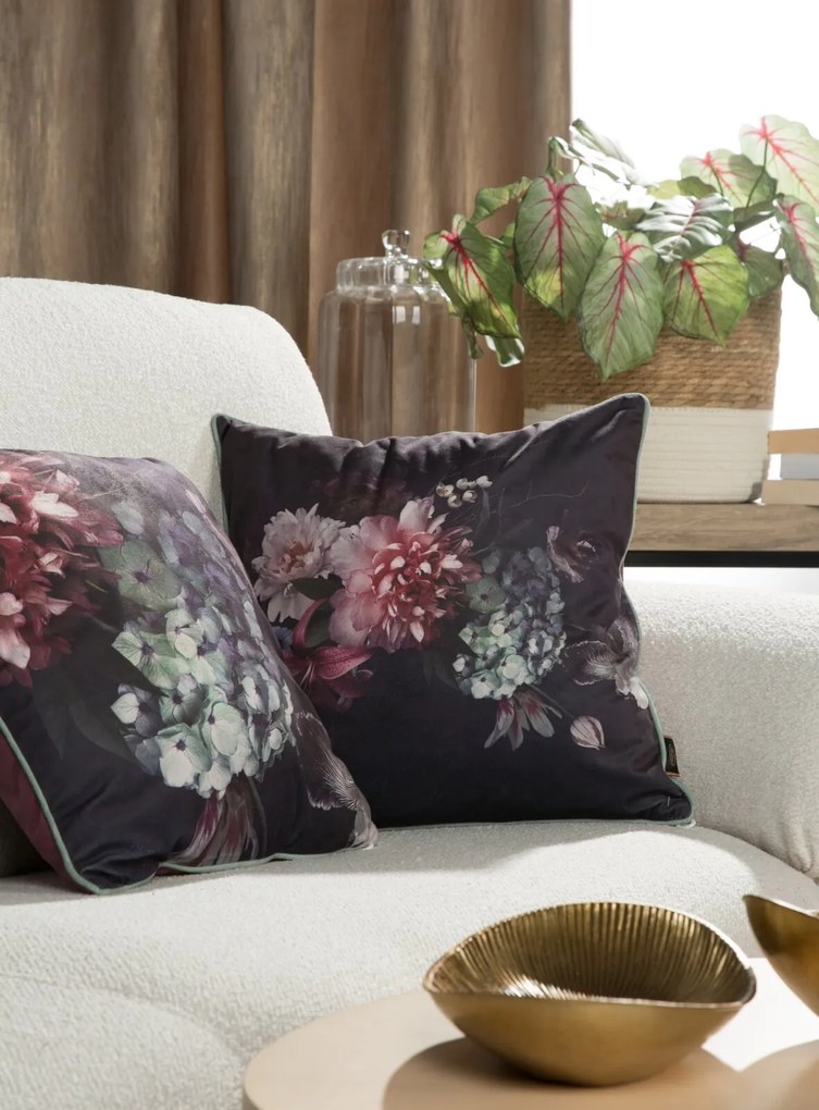 DEKORAČNÍ POVLAK NA POLŠTÁŘ VELVET 137 45X45 CM KVĚTY