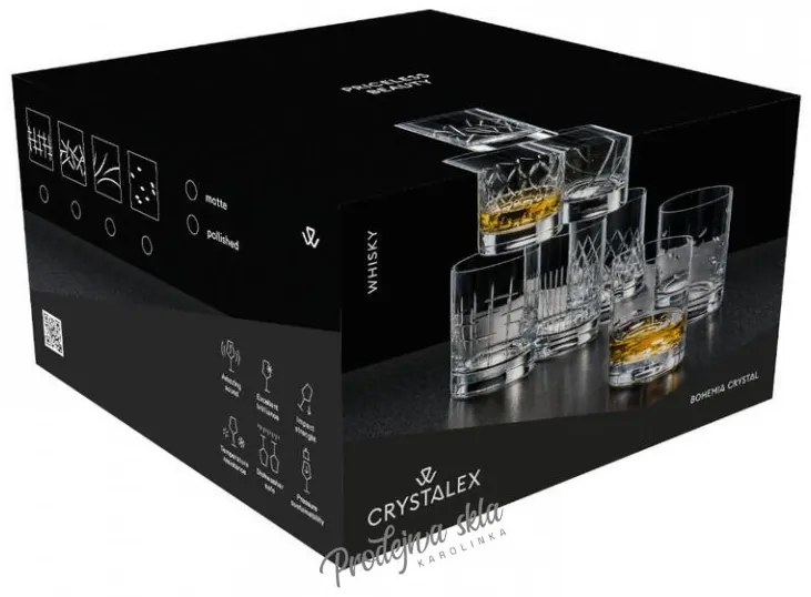 Crystalex - Bohemia Crystal Sklenice na Whisky Barline 280 ml, matný brus BM778, 4 ks
