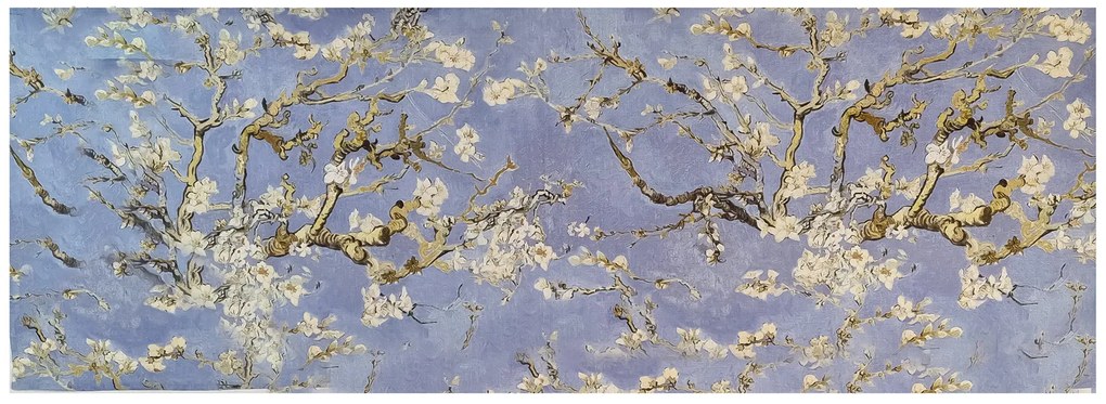 Lenbutik Lněný běhoun na stůl Vincent Van Gogh Mandlový květ / Almond Blossom-verze modrá Rozměry ubrusů: 142x50 cm