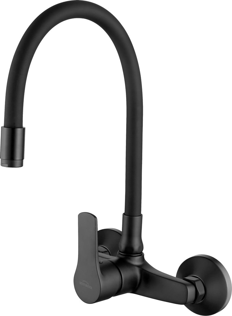 Invena Verso, nástěnná kuchyňská baterie 150mm s elastickým ramenem, černá matná, INV-BC-82-E44-L