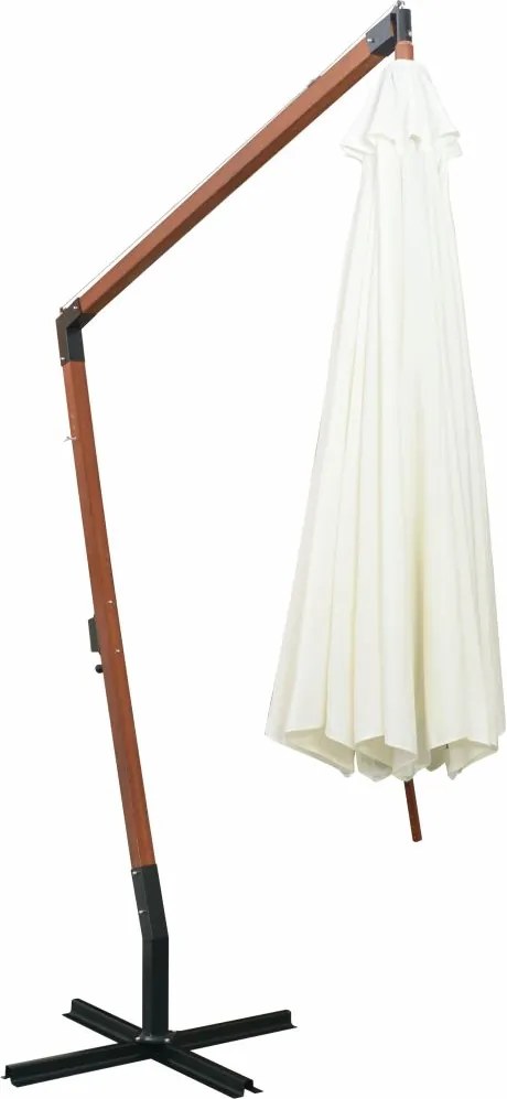 Závěsný slunečník s dřevěnou tyčí - bílá | 350 cm