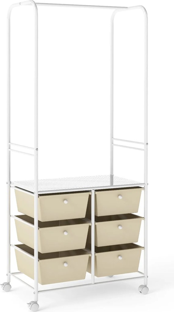 Costway Volně stojící věšák s kolečky 6 zásuvky a tyč na šaty – 63 × 38 × 152 cm