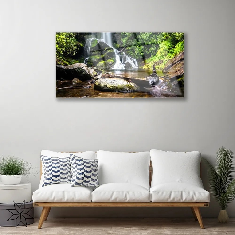 Plexisklo-obraz Vodopád Kameny Les Příroda 100x50 cm