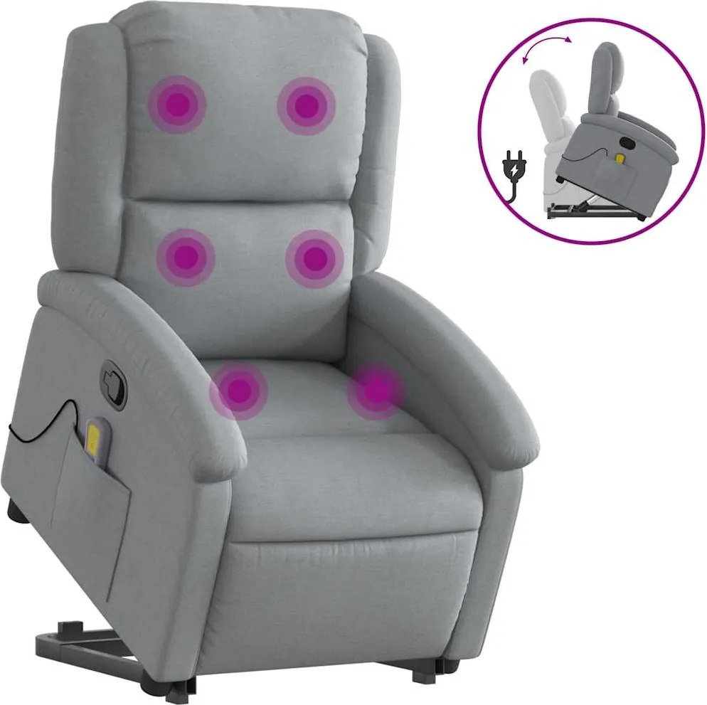 Zvedací masážní polohovací křeslo světle šedé textil 3204176