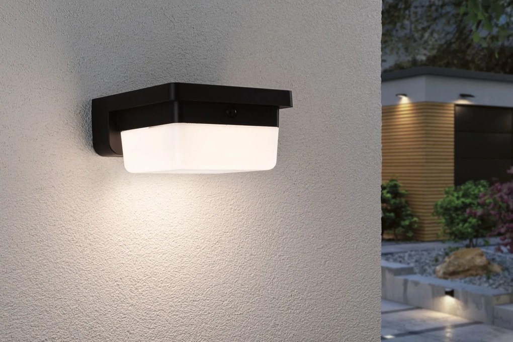 P 95748 Hybrid LED venkovní nástěnné svítidlo Isleen domovní 230V + solární IP44 hranaté 163x163mm 3000K 2,3W 230V černá - PAULMANN