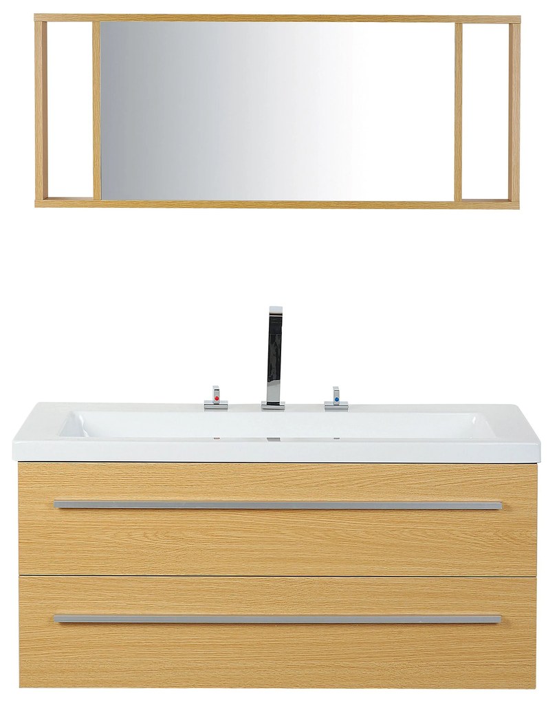 Béžový nástěnný nábytek do koupelny se zásuvkou a zrcadlem ALMERIA Beliani