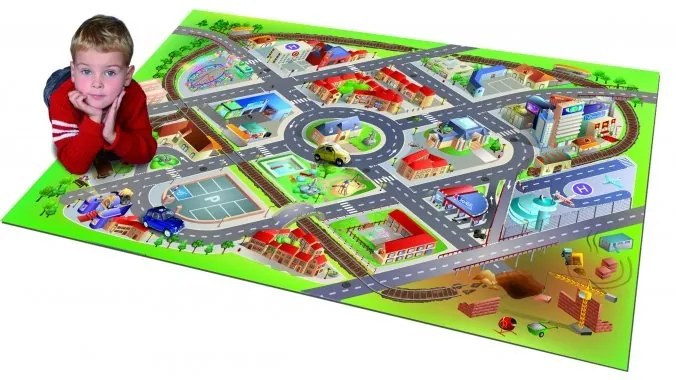 Vopi | Dětský kusový koberec město / letiště 3D - 11220, vícebarevný